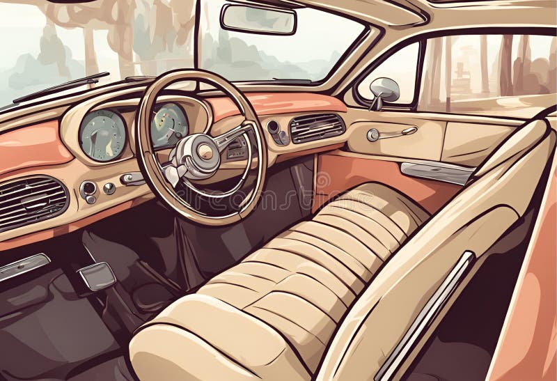 Old Car Interior with Two-person Bench Seat.Cartoon Abstract Art.AI ...