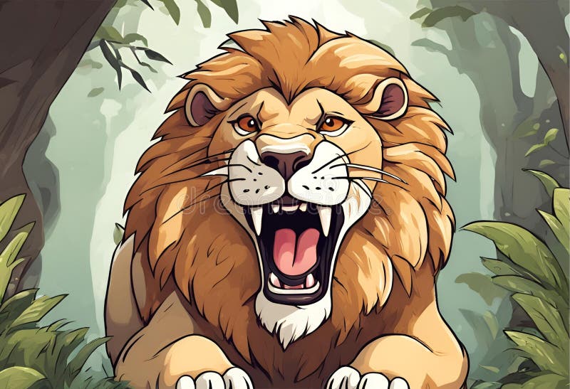 Fear-inducing Dominant Lion.Cartoon Abstract Art.AI Generated Stock ...