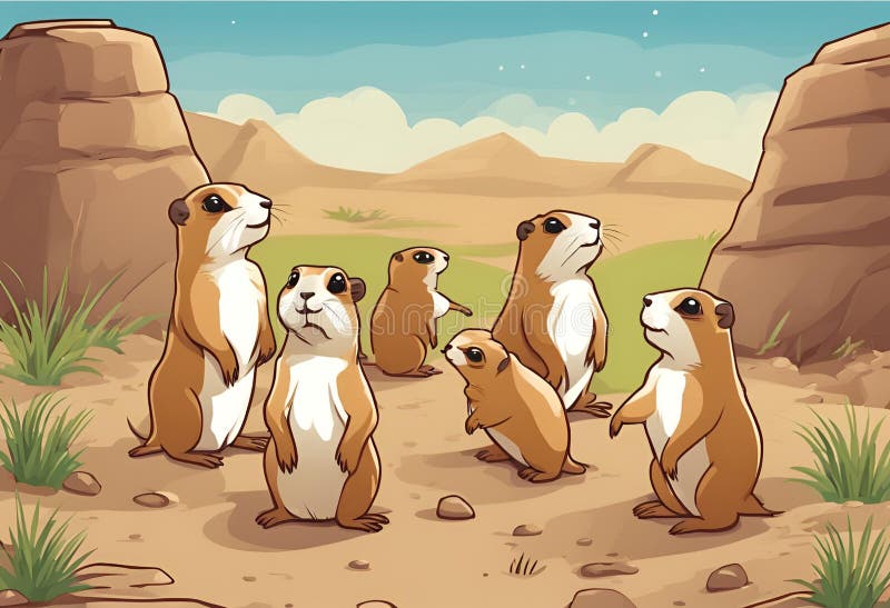 Prairie Dogs Living Together in Their Habitat.Cartoon Abstract Art.AI ...