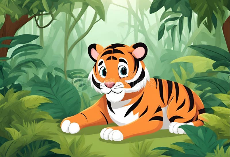 Tiger Prowls Silently through the Dense Forest.Cartoon Abstract Art.AI ...