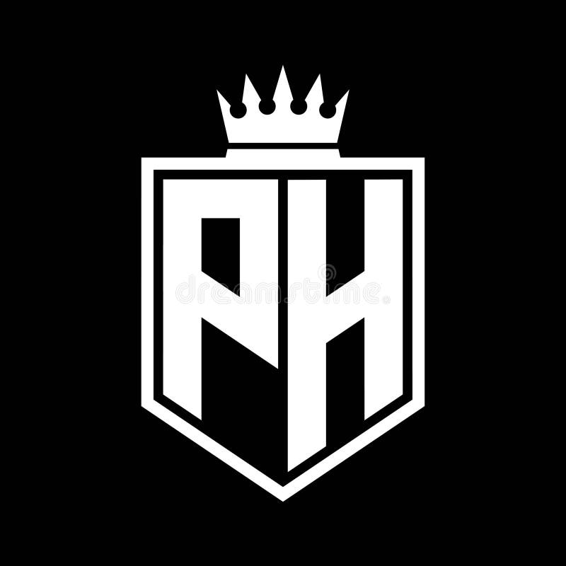 PH Logo Monogram Bold Shield Geometric Shape with Crown Outline Black ...