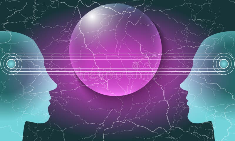 Phantasy Landscape and Two Head with the Transfer of Thoughts. Stock ...