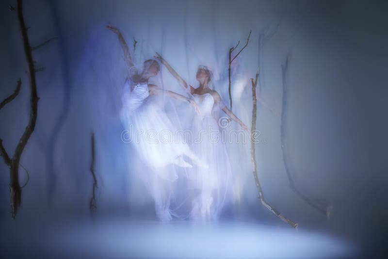 Phantom Ballerinas Dancing in Mist, Floating with Ghostly Grace. Their ...