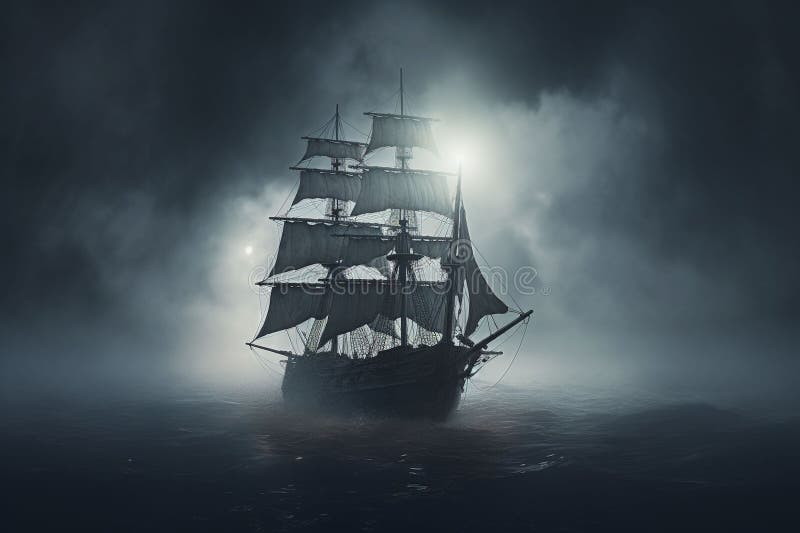 Phantom Ship Sailing in Mist Phantom Ship Stock Photo - Image of travel ...