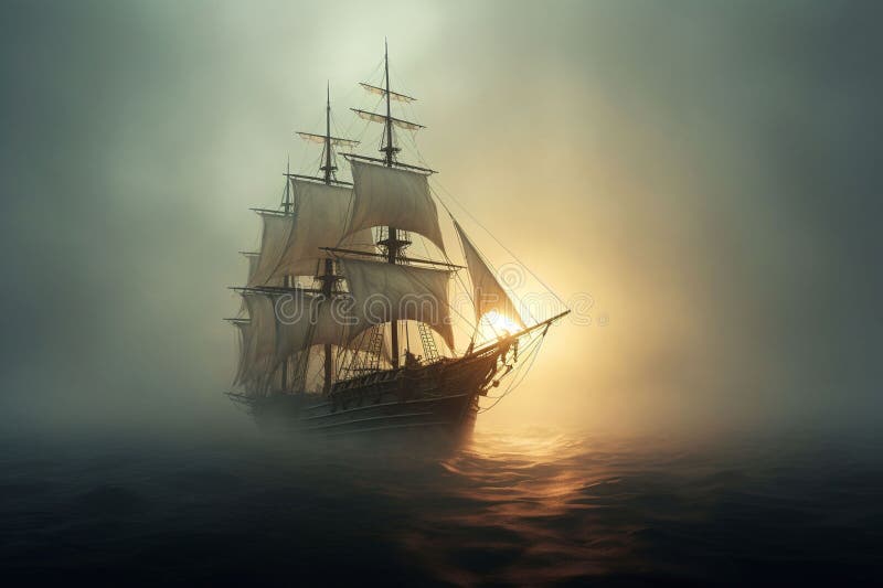 Phantom Ship Sailing in Mist Phantom Ship Stock Image - Image of boat ...