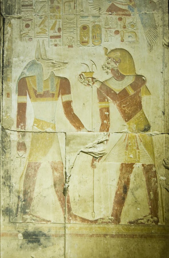 Pharaoh Seti Offering To Anubis Stock Image - Image of landmark, egypt ...