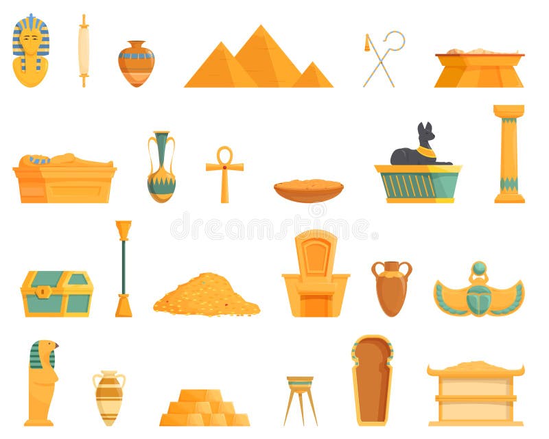 Pharaoh Tomb Icons Set Cartoon Vector. Ancient Pillar Pyramid Stock ...
