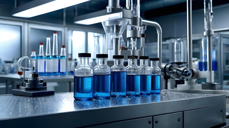 Pharma Factory with Conveyor Line Glass Bottles Stock Illustration ...