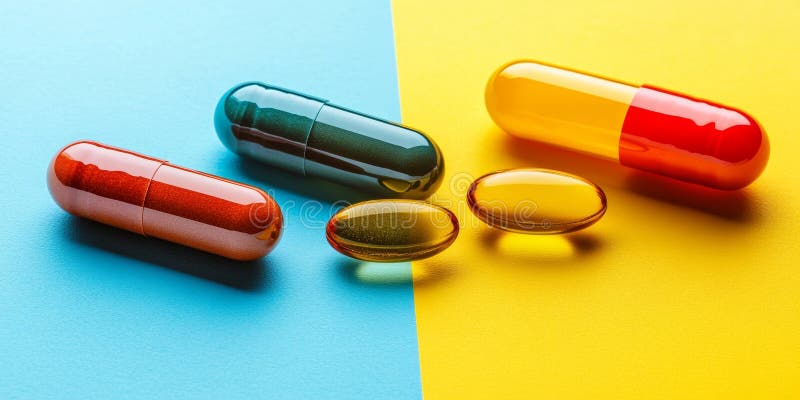 Pharmaceutical Display Assorted Colorful Pills and Capsules on a ...