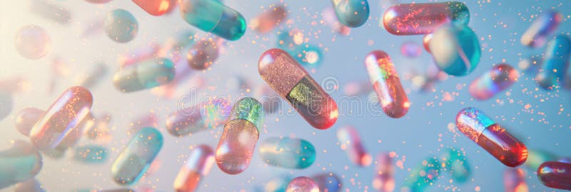Pharmaceutical Drugs and Capsules in Vivid Colors on Light Backdrop ...