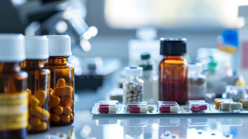 Pharmaceutical Ensemble: Medication and Research Lab Essentials Stock ...