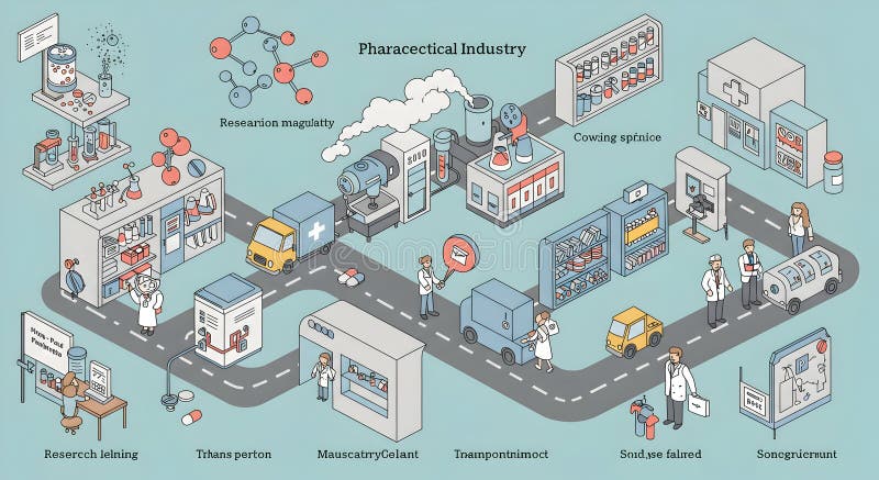 Pharmaceutical Industry Flowchart Isometric Illustration Stock ...