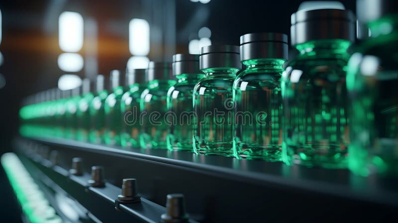Pharmaceutical Manufacture Background with Glass Bottle. Generative AI ...