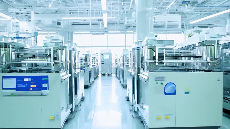 Pharmaceutical Manufacturing Area with Modern Equipment Under High Key ...