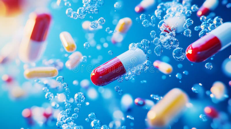 Pharmaceutical Pill Creates Effervescent Reaction in Liquid Against ...