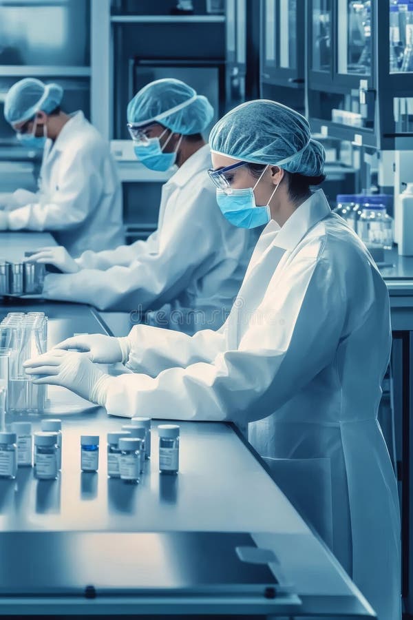 The Pharmaceutical Production Line Lab Workers Engaged in Dynamic ...