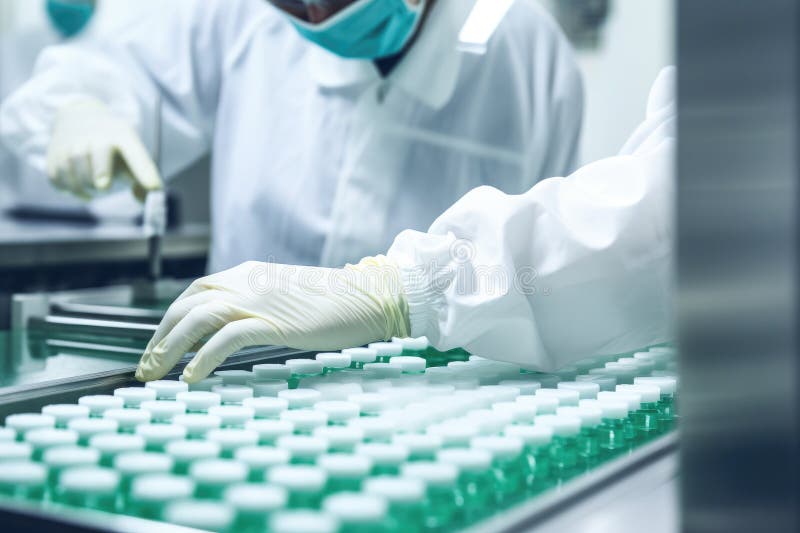 Pharmaceutical Production Worker in a Sterile Environment with Vials ...