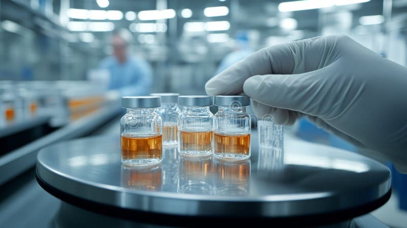 Pharmaceutical Quality Control Technician Inspects Vials on Production ...