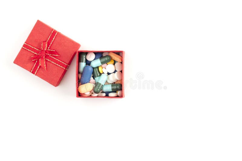 Pharmaceutical in Red Gift Box on White Background. Stock Image - Image ...