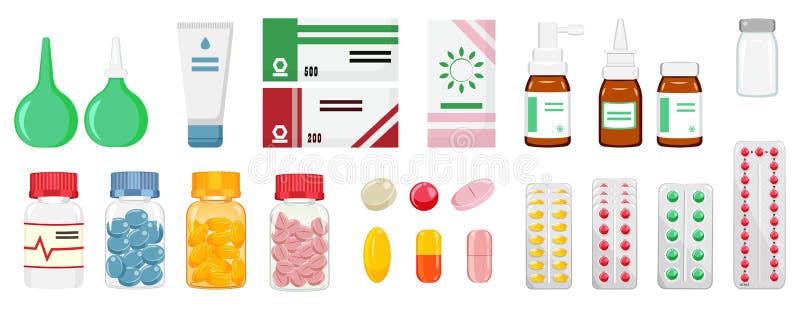 Pharmaceutical Set of Medicines in Different Dosage Forms. Stock Vector ...