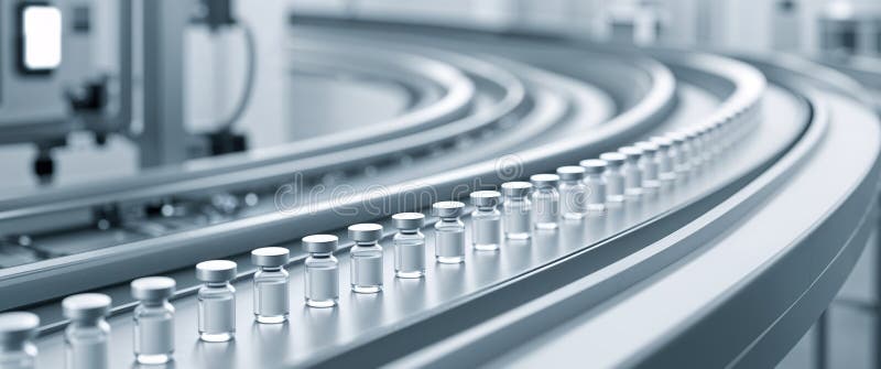 Pharmaceutical Vials Moving Along a Curved Industrial Production Line ...