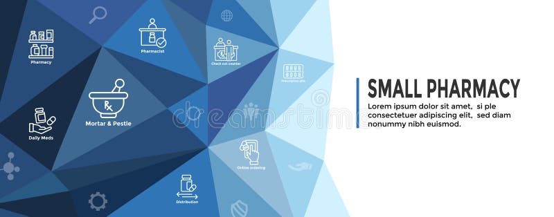 Pharmaceuticals and Medications Icon Set W Web Header Banner Stock ...