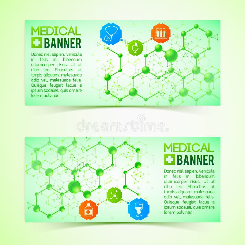 Pharmaceutics and Pharmacy Horizontal Banners Set Stock Vector ...