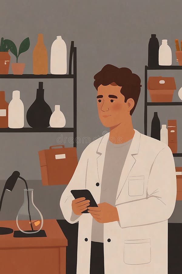 Pharmacist in a Lab Coat Preparing Medication Stock Illustration ...