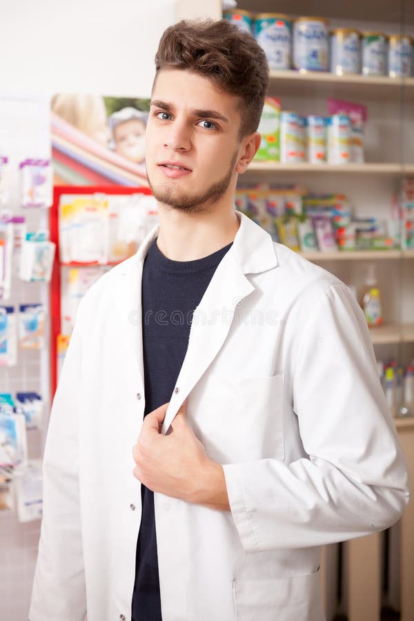 Pharmacist Man in Front of His Desk at Work Stock Photo - Image of ...