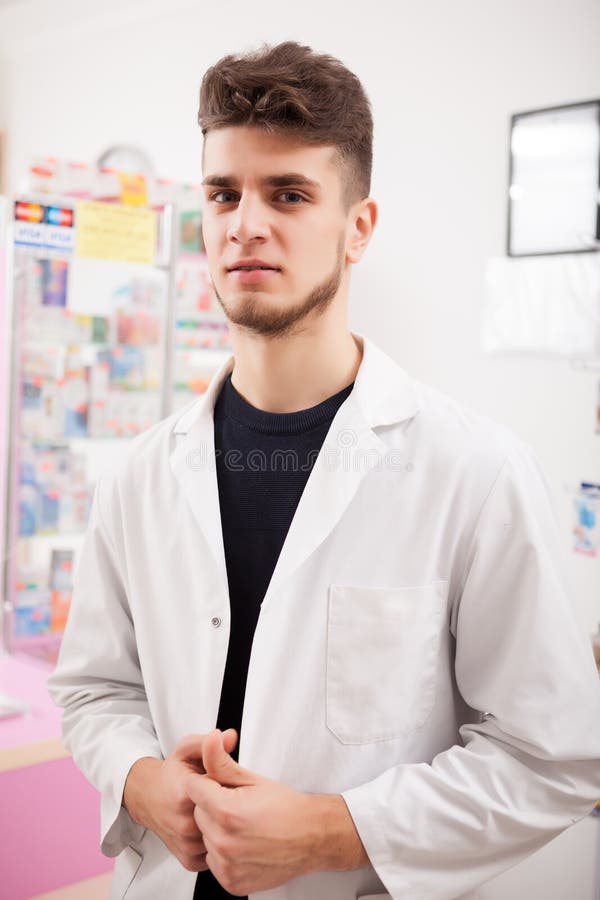 Pharmacist Man in Front of His Desk at Work Stock Photo - Image of ...
