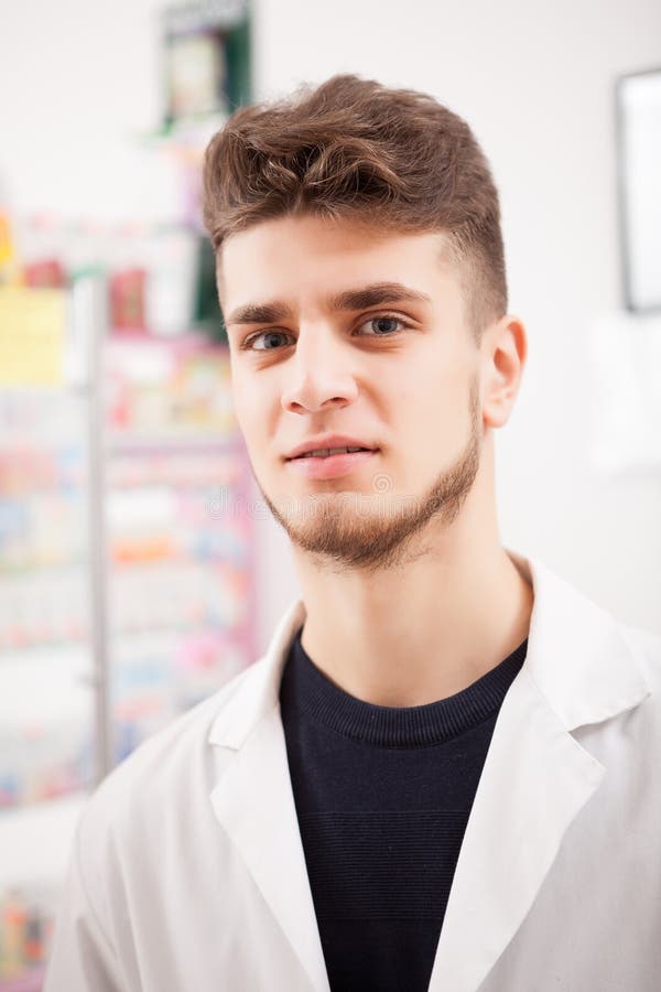 Pharmacist Man in Front of His Desk at Work Stock Image - Image of ...