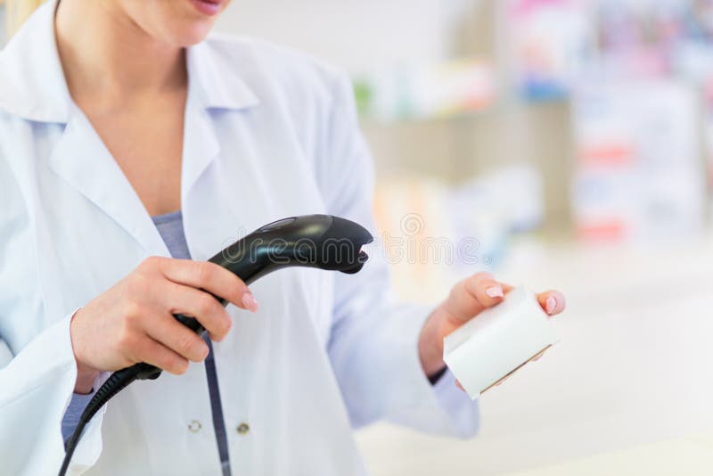 Pharmacist Scanning Barcode of Medicine Drug Stock Image - Image of ...
