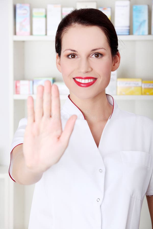 Pharmacist Showing Stop Gesture. Stock Photo - Image of health ...