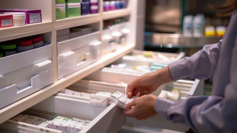 Pharmacist Sorting Medication Cabinet.AI Generated Image Stock Photo ...