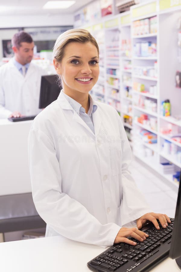 Pharmacist Using the Computer Stock Photo - Image of medicament, drug ...