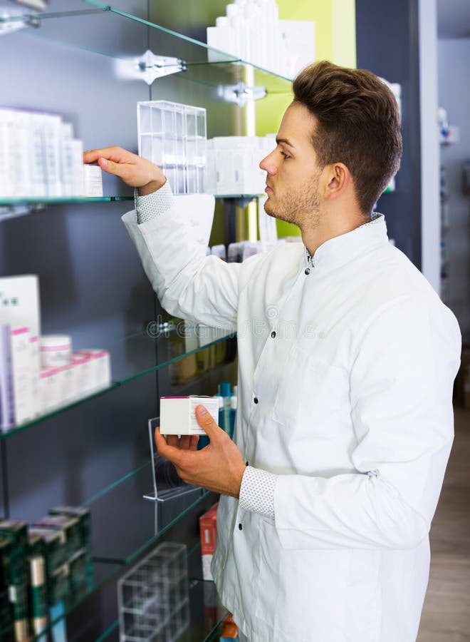 Pharmacist Working in Pharmaceutical Shop Stock Image - Image of ...