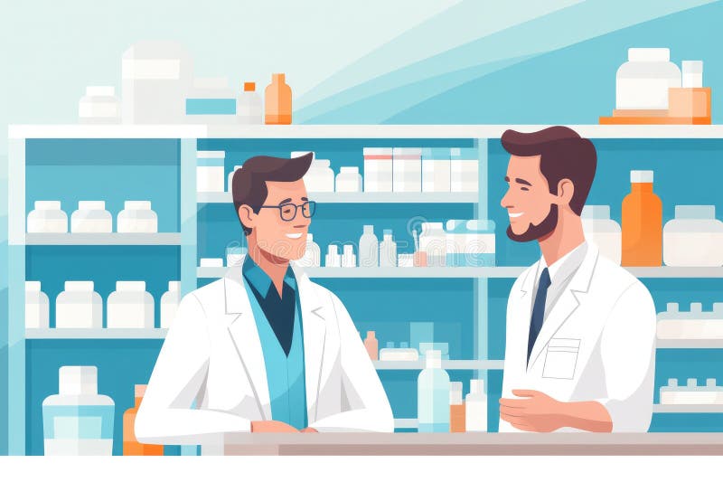 Pharmacists in Uniforms Discussing Medication at Work Stock ...