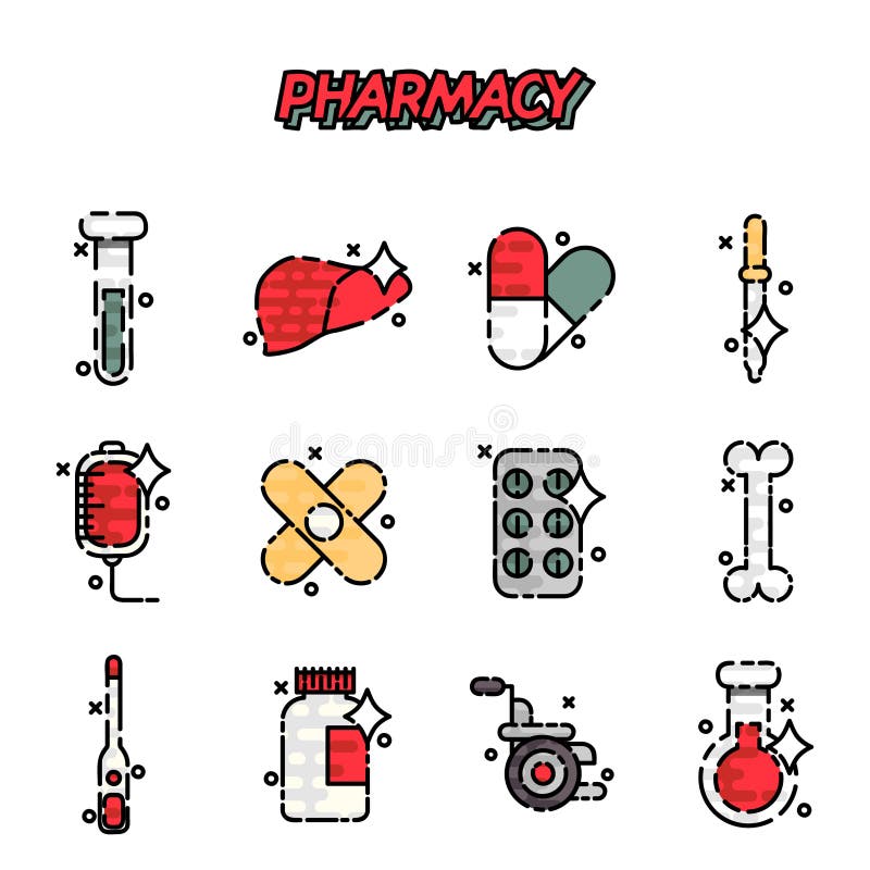 Pharmacy Cartoon Concept Icons Stock Vector - Illustration of icon ...