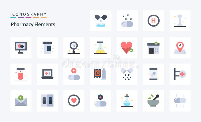 25 Pharmacy Elements Flat Color Icon Pack Stock Vector - Illustration ...
