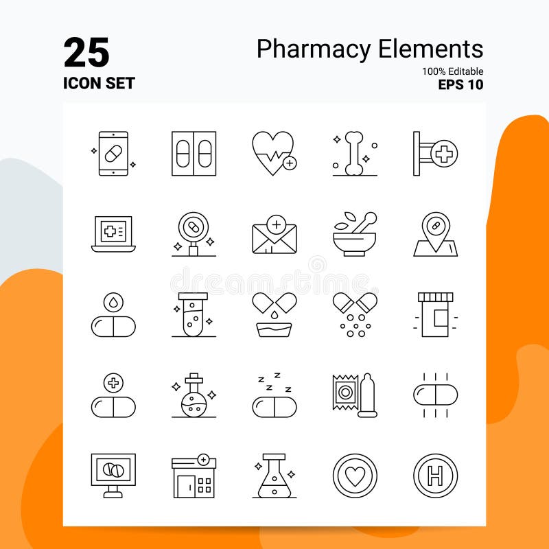 25 Pharmacy Elements Icon Set. 100 Editable EPS 10 Files Stock Vector ...