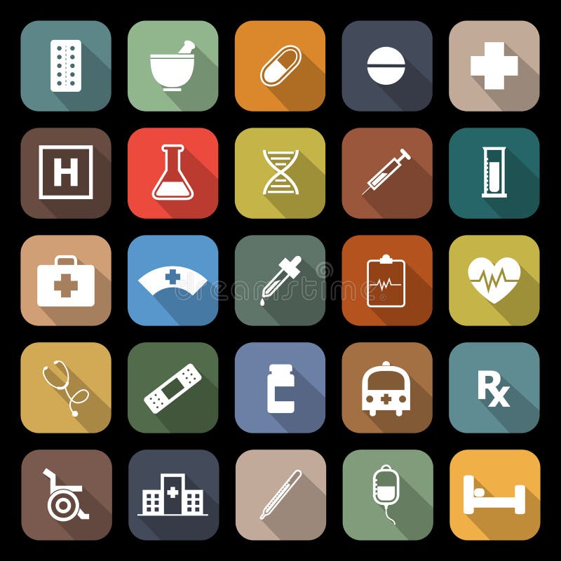 Pharmacy Flat Icons with Long Shadow Stock Vector - Illustration of ...
