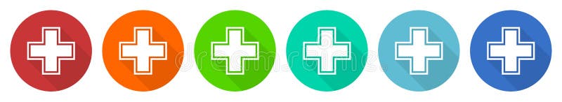 Pharmacy Icon Set, Flat Design Vector Illustration in 6 Colors Options ...