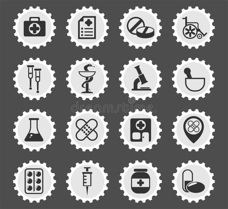 Pharmacy icon set stock illustration. Illustration of firstaid - 128424859