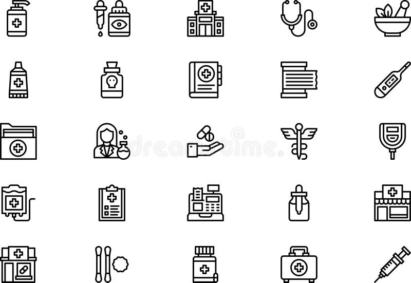 Pharmacy Icons Collection is a Vector Illustration with Editable Stroke ...