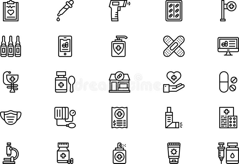 Pharmacy Icons Collection is a Vector Illustration with Editable Stroke ...