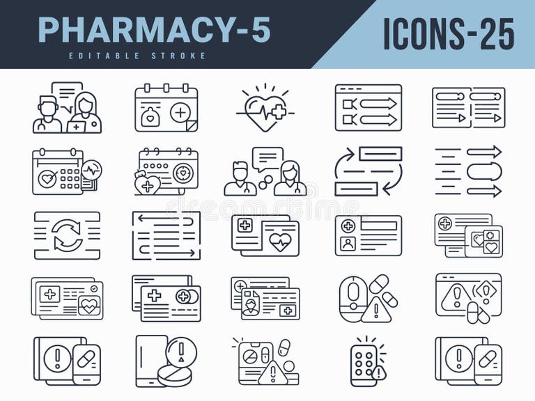 Pharmacy Line Editable 25 Icons Set. Vector Illustration in Modern Thin ...