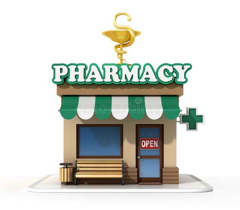 Pharmacy Mini Store 3d Rendering Stock Illustration - Illustration of ...