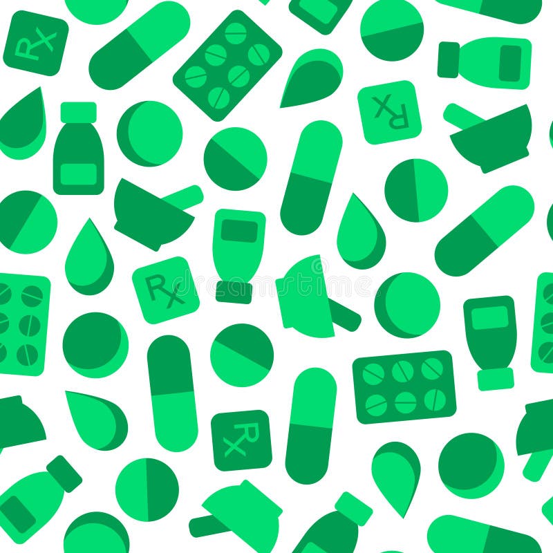 Pharmacy Seamless Pattern in Green Stock Vector - Illustration of drop ...