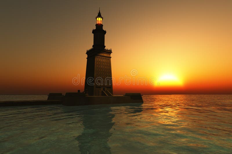 Pharos Lighthouse at Sunset Stock Illustration - Illustration of ...
