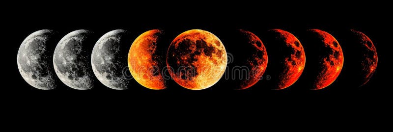 Phases of the Lunar Eclipse, from Partial To Total, Blood Moon in the ...
